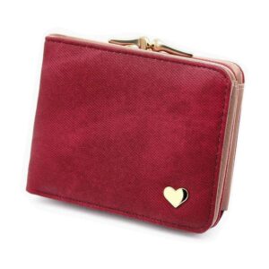 small wallets for women sweet clutch purse heart decoration ladies card coin holder (red)