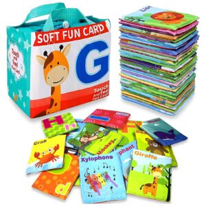 adpartner baby soft alphabet cards toy, 26pcs abc learning flash cards with drawstring storage bag, washable cloth letter cards early educational toys for 0 1 2 3 years old babies infants toddlers