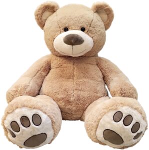 anico 59" tall (5 feet) giant plush light brown teddy bear with embroidered paws and smiling face, fits in 2xl shirt!