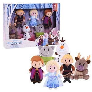 disney frozen 2 stylized plush collector set, includes anna, elsa, kristoff, olaf, sven, and troll, kids toys for ages 3 up by just play