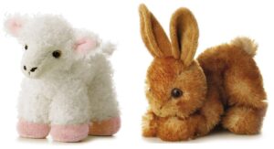 aurora plush 8" mini flopsies bundle, bitty bunny & lana lamb, brown