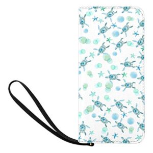 interestprint women's watercolor sea turtles starfish sea life clutch wallet wrist strap long purse