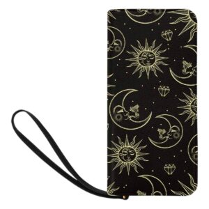 interestprint women's sun moon and stars clutch wallet wrist strap long purse