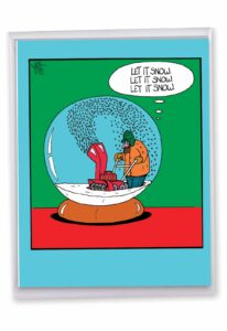 nobleworks - big funny card for christmas (8.5 x 11 inch) - jumbo cartoon notecard, happy holiday humor - snowglobe blower j7086xsg