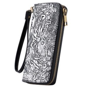 women's clutch wallet ladies zip around bifold long purse travel phone card holder organizer wrist strap (venus)