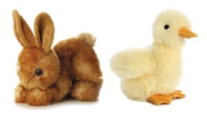 aurora 2piece plush mini flopsies bundle, bitty bunny & duckling, brown