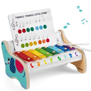 top bright wooden xylophone for kids, baby musical instrument toy with 2 xylophone mallets and 3 musical cards, holiday birthday gift for 18 month old boys girls toddlers