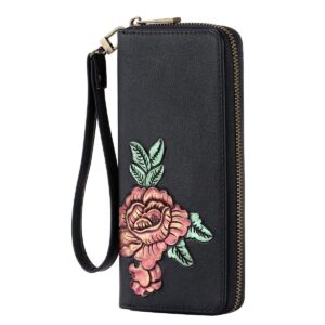 hawee leather clutch wallet for women zippered wristlet bag, embossing rose