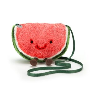 jellycat amuseables watermelon plush bag, 8.5 inches | crossbody and shoulder purse | fun and unique handbag