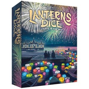 lanterns dice - lights in the sky, card dice board game 2-4 players, 30-45 min, ages 10 and up, decorate the palace lake with floating lanterns to impress the emperor, score points for best festival