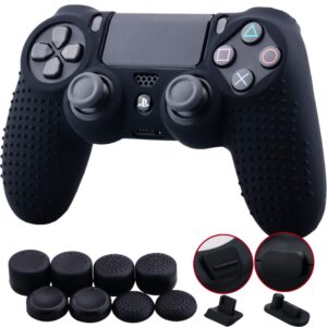 9cdeer 1 piece of silicone studded dots protective sleeve case cover skin + 8 thumb grips analog caps + 2 dust proof plugs for ps4/slim/pro controller, black