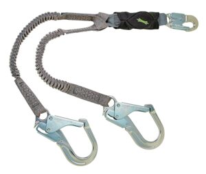 msa 10193555 v-series stretch shock absorbing lanyard - 6', twin-leg, 36cl large snaphooks, stretchable length, polyester web, durable, energy absorbing lanyard