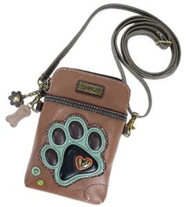 chala dog lovers paw print cellphone convertible strap crossbody handbag dog lovers, dog mom (teal/brown)