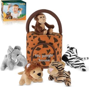 jungle friends talking plushie set - for boy & girl, realistic sounding stuffed animal toys babies, toddlers & children - lion, elephant, tiger, zebra & monkey