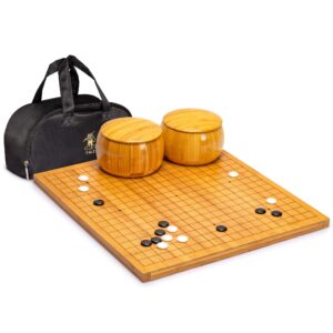 yellow mountain imports bamboo 0.8-inch etched reversible 19x19 / 13x13 go game set board with single convex melamine stones and bamboo bowls set - classic strategy board game (baduk/weiqi)