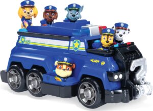 paw patrol, chase’s total team rescue police cruiser vehicle with 6 pups, for kids aged 3 and up