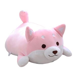 shiba inu dog plush pillow, cute soft corgi stuffed animals doll toys gifts for valentine, christmas, birthday, bed, sofa chair (pink round eye, 13.5in)