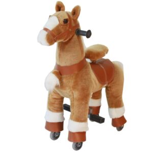 ride on horse natural mechanical kids real walking horse small unicorn horse toddlers plush pony riding horse for age 3-6 (brown, 3-6years)