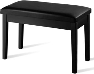 goflame duet piano bench, black, pu leather, solid wood construction, hidden music storage, 360 lbs load capacity, 29.5" x 14" x 19.5"