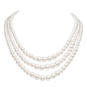 babeyond round imitation pearl necklace vintage multi strands choker necklace 20s flapper necklace for party (style2)