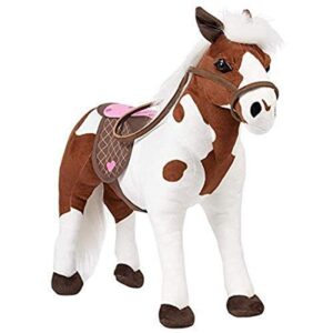 adora amazon exclusive amazing world collections, toy plush horse with 1 sound effect, saddle, harness & wooden stable play set – 15 piece set for 18 inch dolls