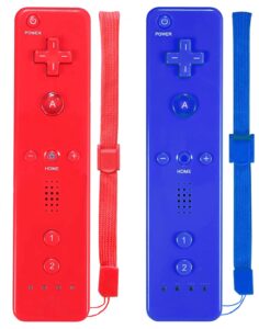 zerostory 2 packs classic wireless controller compatible for wii and wii u console, gamepad with silicone case and wrist strap (red and dark blue)