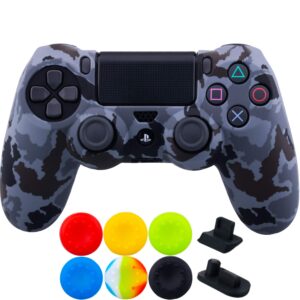 9cdeer 1 piece of siliconetransfer print protective cover skin + 6 thumb grips & dust proof plugs for ps4/slim/pro controller cartoon skulls