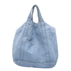 queen crystal women's elegant denim satchel single shoulder crossbody bag large creative tote beach bag, sky blue, one_size