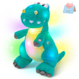 houwsbaby 13'' green led glowing dinosaur t-rex light up stuffed animal night light plush toy hugging soft kawaii gifts for kids boys girls decoration holiday birthday present