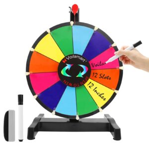 voilamart 12" tabletop spinning prize wheel 12 slots with durable plastic base, dry erase, 2 pointer, for fortune spin game in party pub trade show carnival