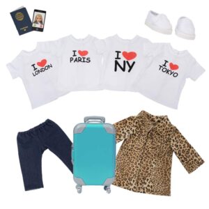 adora amazon exclusive - 18” girl doll clothes and accessories set includes jet-set luggage, white shirts, passport & cellphone, stylish outfit and white slip on sneakers