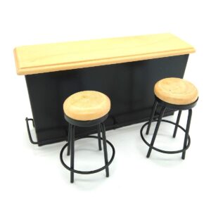 dollhouse taproom bar counter with 2 stools 1:12 miniature furniture decor