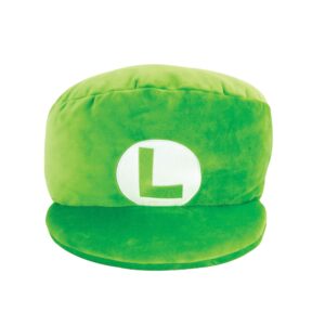 club mocchi mocchi mario kart plushies - luigi hat plushie - squishy mario toys - collectible mario figures and cute stuffed animals - holiday gifts and stocking stuffers for kids - 15 inch