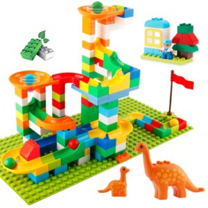 marble run building blocks, 145 pcs classic big blocks stem toy bricks set kids race track compatible with all major brands bulk bricks set for boys girls toddler age 3,4,5,6,7,8+