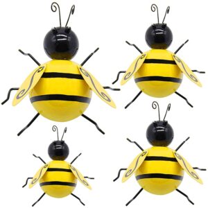 juegoal metal wall art bee 3d sculpture, inspirational wall decor hanging for indoor and outdoor, 4 pack