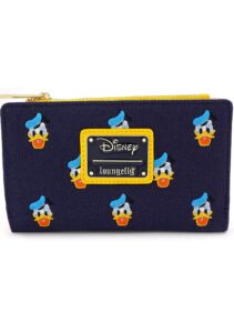 loungefly x disney donald duck all-over print embroidered canvas zip wallet, multicolored, one size