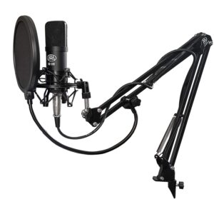 axcessables mx-100 professional cardioid studio condenser xlr microphone with axcessables sf-101 half dome isolation shield for streaming & studio recording