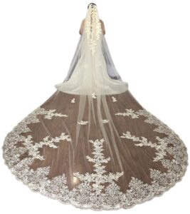 faiokaver wedding veils cathedral long floral sequins lace 5 meters 1 tier with comb