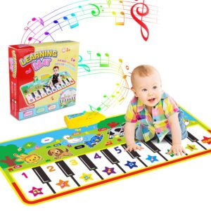 wostoo piano mat, musical piano mat keyboard play mat portable musical blanket instrument toy with 8 animal sounds dance mat educational toy gift for kids toddler girls boys