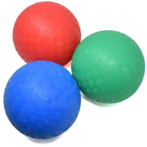 5 inch playground balls, set of 3 mini sports balls for soft play, rubber dodge balls for indoor and outdoor use, inflated bouncy easy grip for kids and toddlers