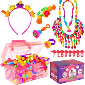 630+pcs pop beads jewelry making kit for kids snap beads kit for toddlers arts crafts diy hairband necklace bracelet ring beads creativity toys for 3456789 year old girls