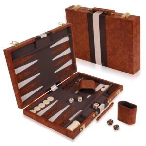 kangaroo's “15 inch faux leather vinyl backgammon set i premium backgammon board game with leather case i best travel game sets for adults i luxury foldable classic board game