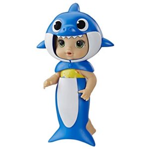 baby alive, baby shark brown hair doll, with tail & hood, inspired by hit song & dance, waterplay toy for kids ages 3 years old & up (amazon exclusive)