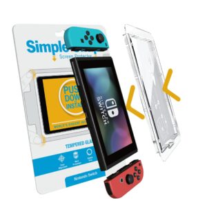 simple snap tempered glass screen protector compatible with nintendo switch — invisible premium protection that is fingerprint free, bubble free and anti scratch — easy screen applicator