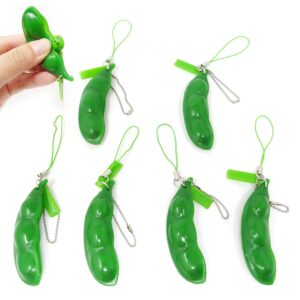 honbay 6pcs pea pod decompression toy squeeze beans peapod fidget toy extrusion edamame pea keychain keyring stress relieving keychain toys