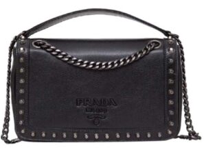 prada pattina glace calf leather nero black pattina studded handbag small