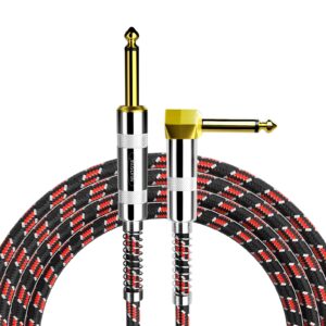 nuosiya 1/4 inch ts to ts electric guitar cable braided guitar amp cord flex instrument cable for electric guitar, bass amp, keyboard, mixer, equalizer (braided black white, 10ft)