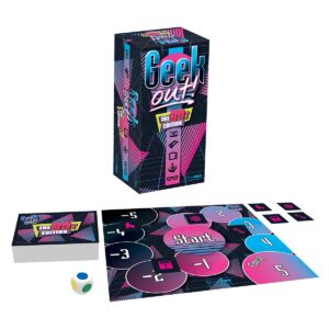 geek out! - 80's edition, pop culture party game, fun bluffing game for adults, family friendly, classic 80's nostalgia, social game for 2+ players