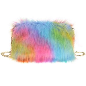 fhqhth faux fox fur purse fuzzy handbags for women evening handbags al alloy shoulder strap [multicolor]