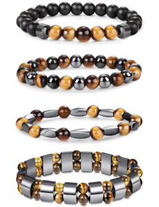 jstyle 4pcs bead bracelet for men women 8mm tiger eye stone beads bracelet elastic natural stone bracelet bangle